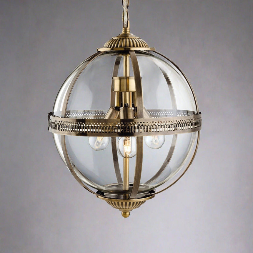 Braeden Glass Orb Pendant Light - Antique Brass – Lampsy
